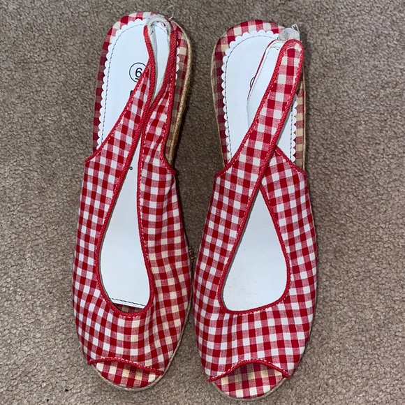 Shoes | Red And White Checkered Wedges | Poshmark